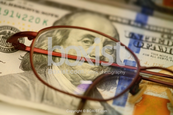 Reading Glasses Over One Hundred Dollar Bill - Boxist.com Photography ...